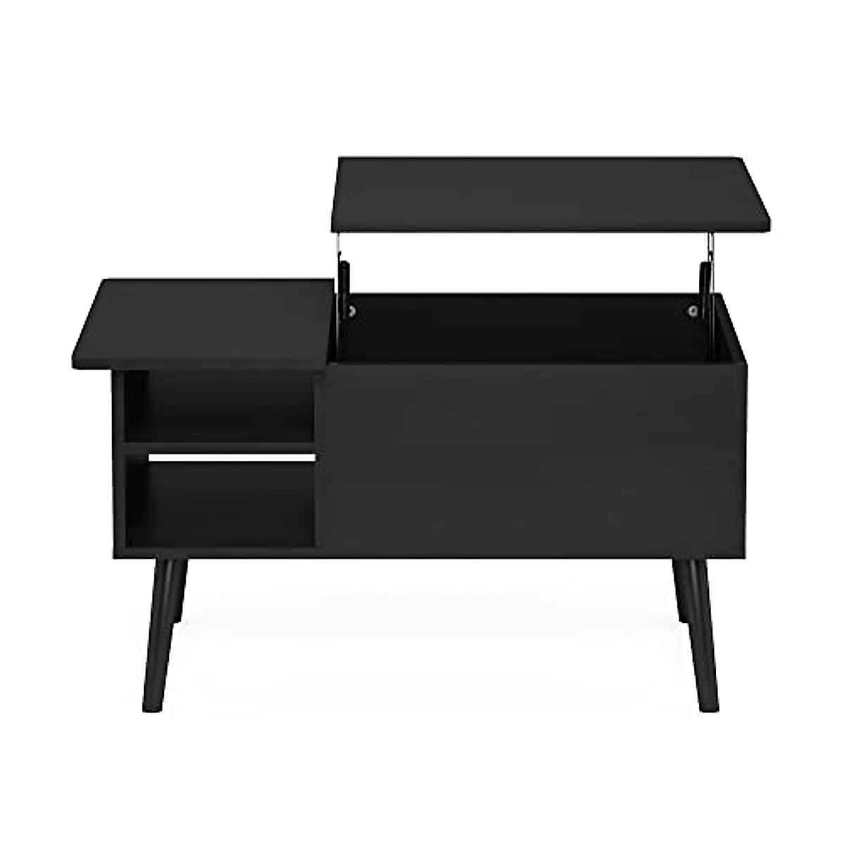 Furinno Jensen Living Room Wooden Leg Lift Top Coffee Table With Hidden Compartment and Side Open Storage Shelf, Americano