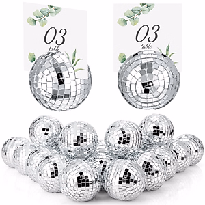 Engrowtic Disco Ball Place Card Holders Silver Table Number Holder for Photo Name Card Stands Disco Centerpiece Decor for Holiday Wedding Party Birthday Table Display Menu, 2 Inch(12 Pcs)