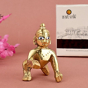 Craftsman Brass Laddu Gopal Ji Idol Kanha Ji Murti/Statue Indian Krishna Figurine Gopal Krishna Janmashtmi Kanha Makhan Chor Bal Gopal Murti for Krishnajanmashtmi Home and Temple (Size 0)