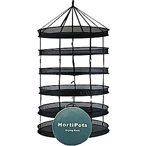 HORTIPOTS Herb Drying Rack 360 Degree Access 3 Feet Clip Adjustable Center Support Straps NO Sagging Fine Mesh Netting (Heavy Duty Clips 3FT)