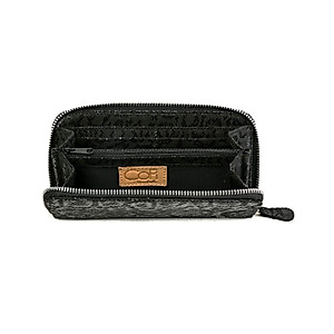 CoFi Wallets - Genuine Handmade Full Grain Leather Zip Wallet, Unique Black Anaconda Pattern