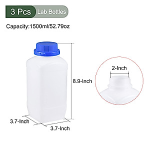 YOKIVE 3 Pcs Lab Chemical Bottle, Plastic Containers with Wide Mouth | Reagent Sample Sealing, Great for Laboratory, Store, Factory (Translucent, 1500-ML)