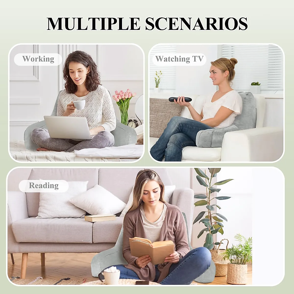 downluxe Reading Pillow with Arms, Back Pillow for Sitting in Bed, Adult Bed Rest Pillow with Shredded Memory Foam and Removable Cover (18 X 15 Inches Grey)