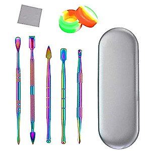 Plavision Carving tools for Wax Wood: 7 Pcs Rainbow Stainless Steel Double-Sized Sculpting Clay Tools Kits with Silicone Container for kids Wood, Wax, Jewelry, Clay, Pottery