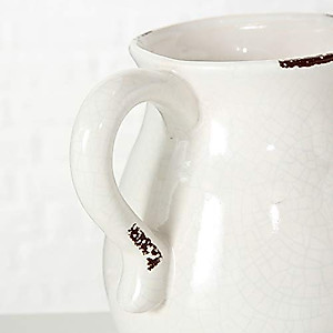 French Country Lavender Pitcher, Cottage Edition, Distressed Vintage Style, Rustic White, Worn Exposed Patches, 7 Inches Tall, Stoneware