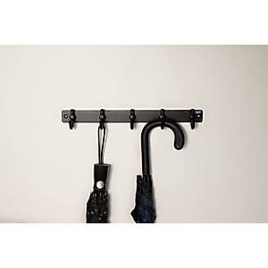 FantasHome 15" Wall Mounted Metal Hook Rack with 5 Hooks - Black