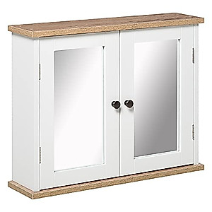 kleankin Wall Mounted Bathroom Medicine Cabinet with Double Mirrored Doors and Adjustable Interior Shelf, White