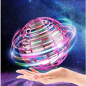 Lmgy Flying Ball Toys- 2023 Upgraded, Built-in RGB Lights Spinner 360° Rotating,Spinning UFO Safe for Kids Adults Magic Flying Toys Outdoor Indoor,Globe Shape Magic Mini Drone Flying Toy (Pink)