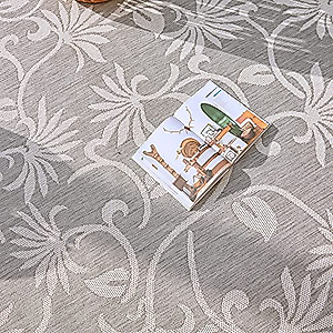 Gertmenian Indoor Outdoor Rugs by Reyn Spooner | Tropical Rugs for Deck, Patio, Poolside & Mudroom | Washable, Stain & UV Resistant Carpet | 6x9 Medium, Floral Vines Gray Cream, 46679