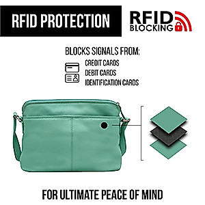 ili New York - Leather Shoulder Handbag w/Side Organizer - Soft, Smooth Leather Handbag w/RFID Blocking Lining (Turquoise)