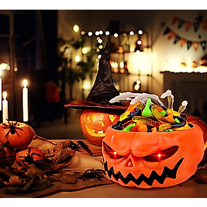 XOYTN XIMISHOP Animated Halloween Skull Bowl, Halloween Pumpkin Candy Bowl Dish with Creepy Moving Skeleton Hand for Halloween Party Decoration