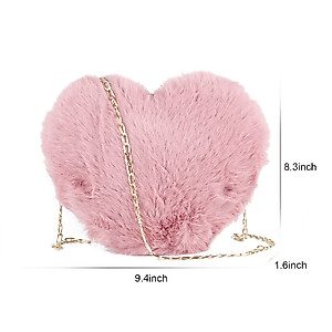 SUKUTU Faux Fur Purse Women's Heart Shaped Evening Handbags Small Cute Phone Crossbody Bag Clutches for Girls