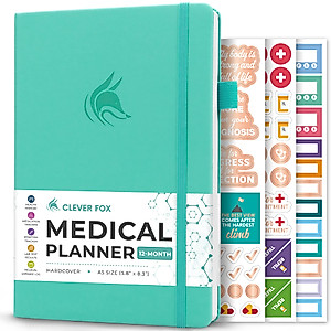 Clever Fox Compact A5 Medical Planner 12-Month – Medical Notebook, Health Diary, Wellness Journal & Logbook to Track Health – Self-Care Medical Journal – 12 Months, Undated (Light Turquoise)