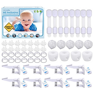 Stock Your Home Baby Proofing Kit (53 Pieces) - Ecofriendly & Non Toxic Baby Proof Set - 14 Corner Guards, 14 2-Prong Plug Covers, 8 Cabinet Locks, 8 Latches, 5 Stove Knob Covers, & 4 Door Knob Covers