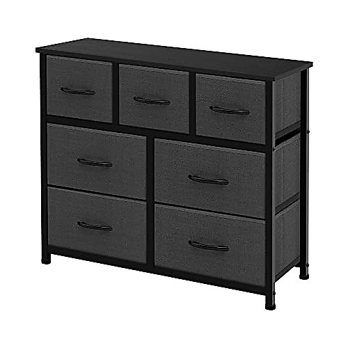 AZL1 Life Concept Storage Organizer 7-Drawer Closet Shelves, Sturdy Steel Frame Wood Top with Easy Pull Fabric Bins for Clothing, Dark Grey