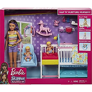 Barbie Skipper Babysitters Inc Dolls & Playset, Nap 'N Nurture Nursery, Skipper Doll, Baby Doll, Crib & 10+ Accessories, Working Bouncer