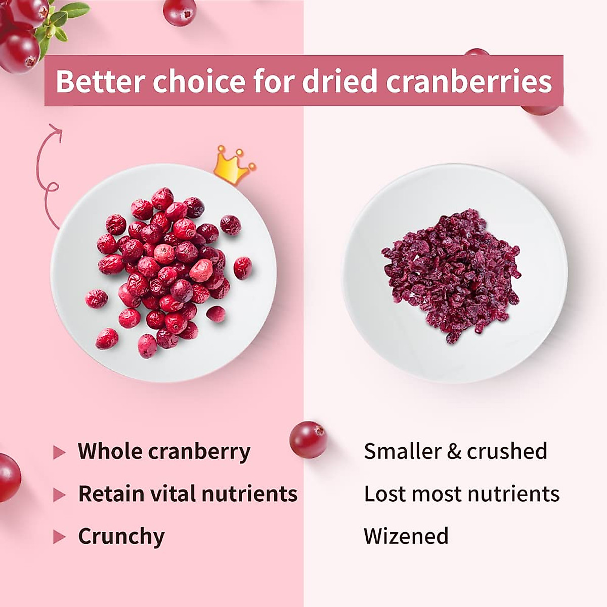 Frenature Freeze Dried Cranberries, Natural Freeze Dried Fruits, Canada Whole Dried Cranberries, Camping Food & Healthy Snacks, Gluten Free and Vegan, 1.27 Ounce (Pack of 2)