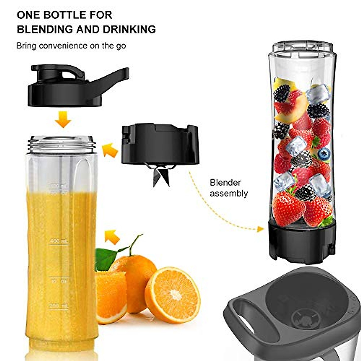 Single Serve Blender, Personal Blender for Smoothies and Shakes, Smoothies Blender with 2 Tritan BPA-Free 20Oz Blender Cups and Cleaning Brush, 300W