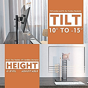 Single LCD Computer Monitor Free-Standing Desk Stand Riser for 13 inch to 32 inch Screen with Swivel, Height Adjustable, Rotation, Holds One (1) Screen up to 77Lbs(HT05B-001))