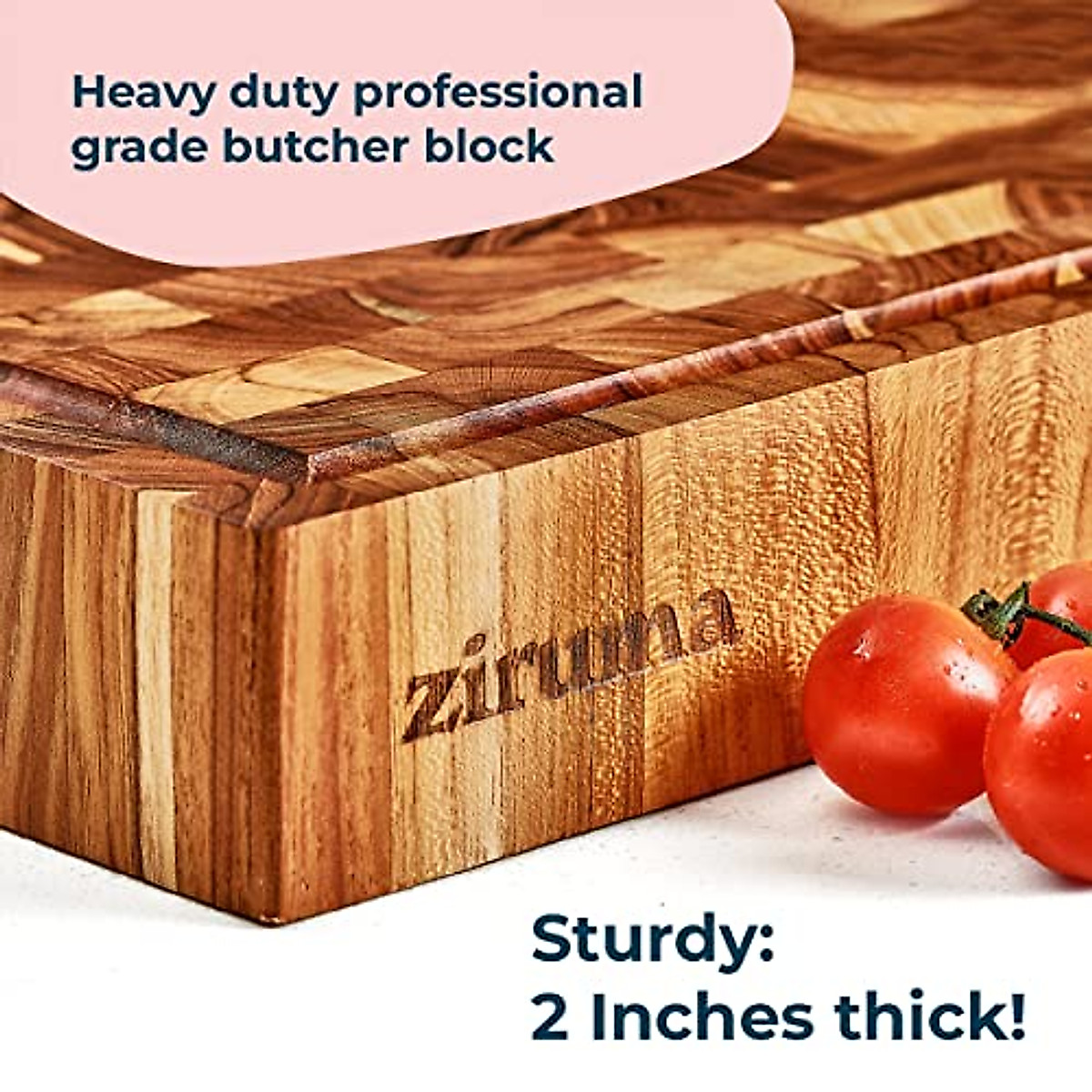 End Grain Butcher Block Cutting Board [2" Thick] Made of Teak Wood and Conditioned with Beeswax, Linseed & Lemon Oil. 17" x 11" by Ziruma