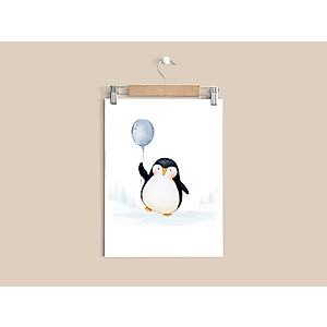 bumbleboo Baby Penguin Nursery Wall Prints, Play Room Decoration, Nursery Wall Art, Nursery Room Decor, Penguin Family Print Set, Unframed, Set of 3 Prints, 8x10 (Blue)
