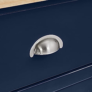 Crosley Furniture Cora Drop Leaf Kitchen Island Microwave Stand, Coffee Bar with Storage Drawers and Shelves, Navy