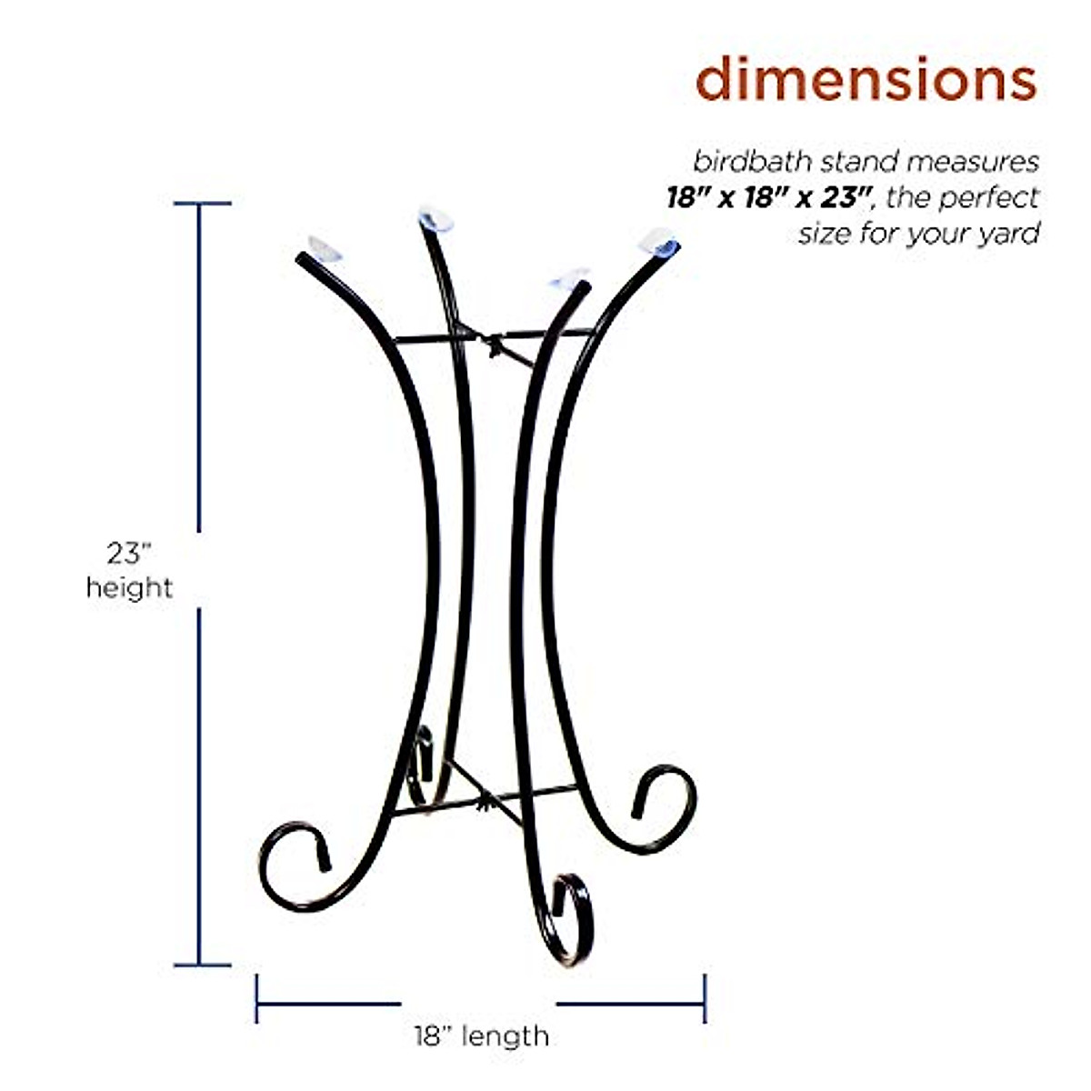 Alpine Corporation KPP160 Birdbath Metal Stand, 25 Inch Tall, 18"L x 18"W x 23"H, Black