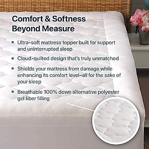 Allied Home Gel Fiber Filled Plush Mattress Topper - Mattress Cover 300TC Cotton Hotel Mattress Topper - Down-Alternative Mattress Pad California King - 72” x 84” x 2