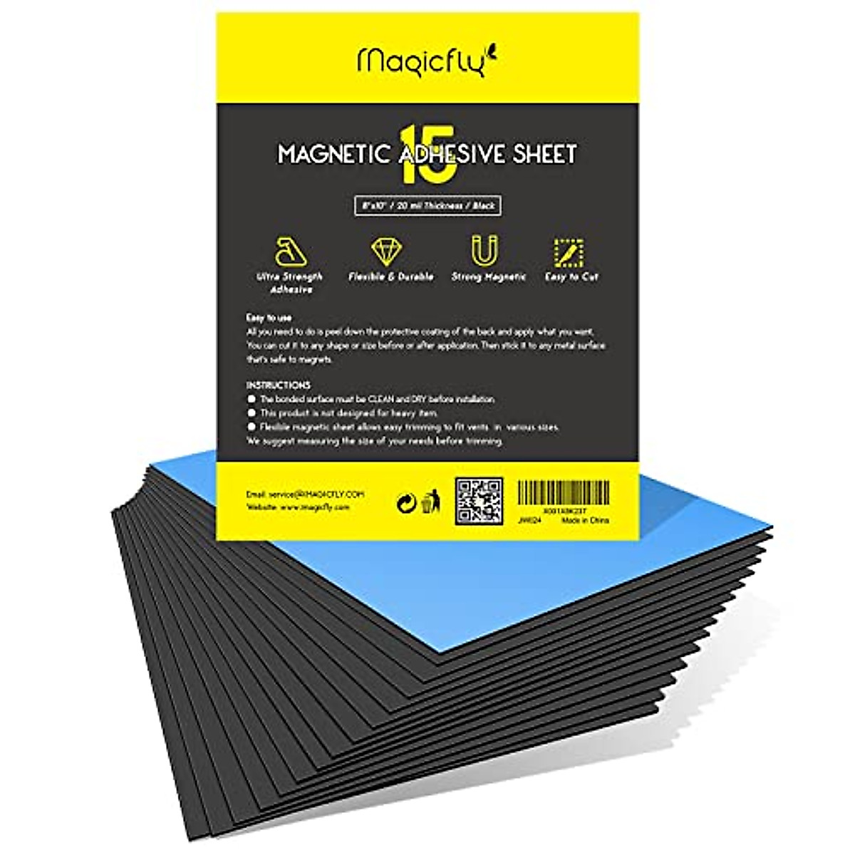 Magicfly Magnet Adhesive Sheets 8 x 10 Inch, 15 Pack Flexible Magnetic Sheets for Photos, Crafts and Die Storage, Easy Peel & Stick