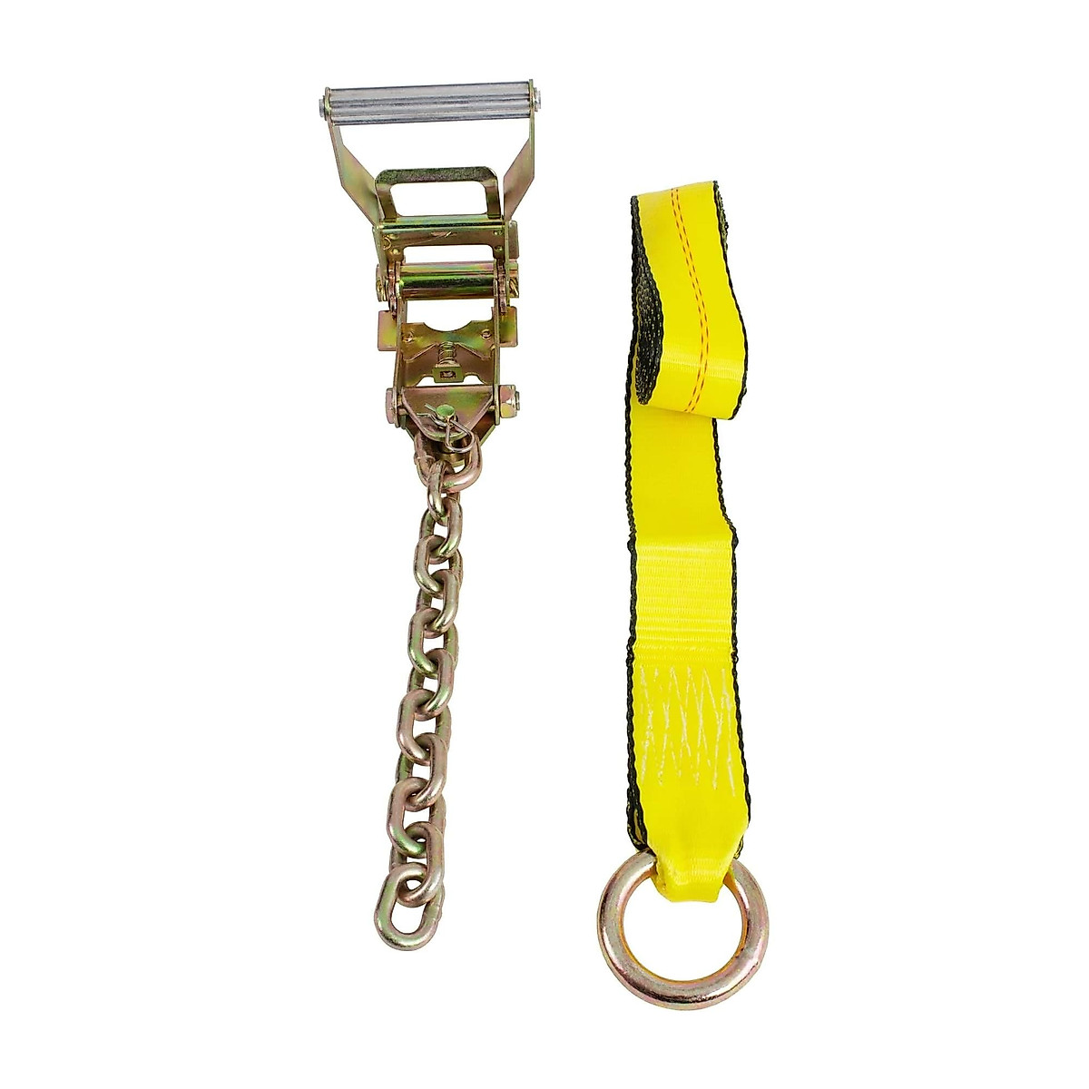 Mytee Products 4 Pack 2" x12' Car Tie Down Straps for Trailer with Chain Extension - 3333 Lbs WLL Lasso Style Tire Straps for Car Trailer with Ratchets - Vehicle Tie Down Wheel Strap for Hauling Cars