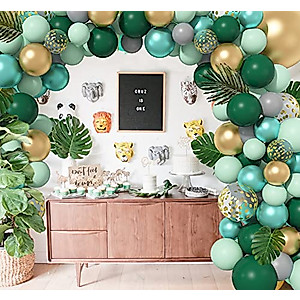 Amandir 151Pcs Jungle Safari Balloon Garland Kit, Metallic Green Gold Tropical Balloons Arch Artificial Palm Leaves for Animal Dinosaur Two Wild One Birthday Baby Shower Decoration Boys Party Supplies