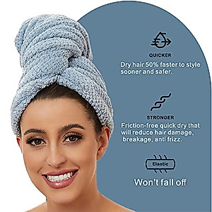BYCOO Large Microfiber Hair Towel Wrap for Women, Anti Frizz Hair Drying Towel with Elastic Strap, Fast Dry | Super Absorbent | Quick Dry Hair Turban for Wet, Curly, Long & Thick Hair -Blue