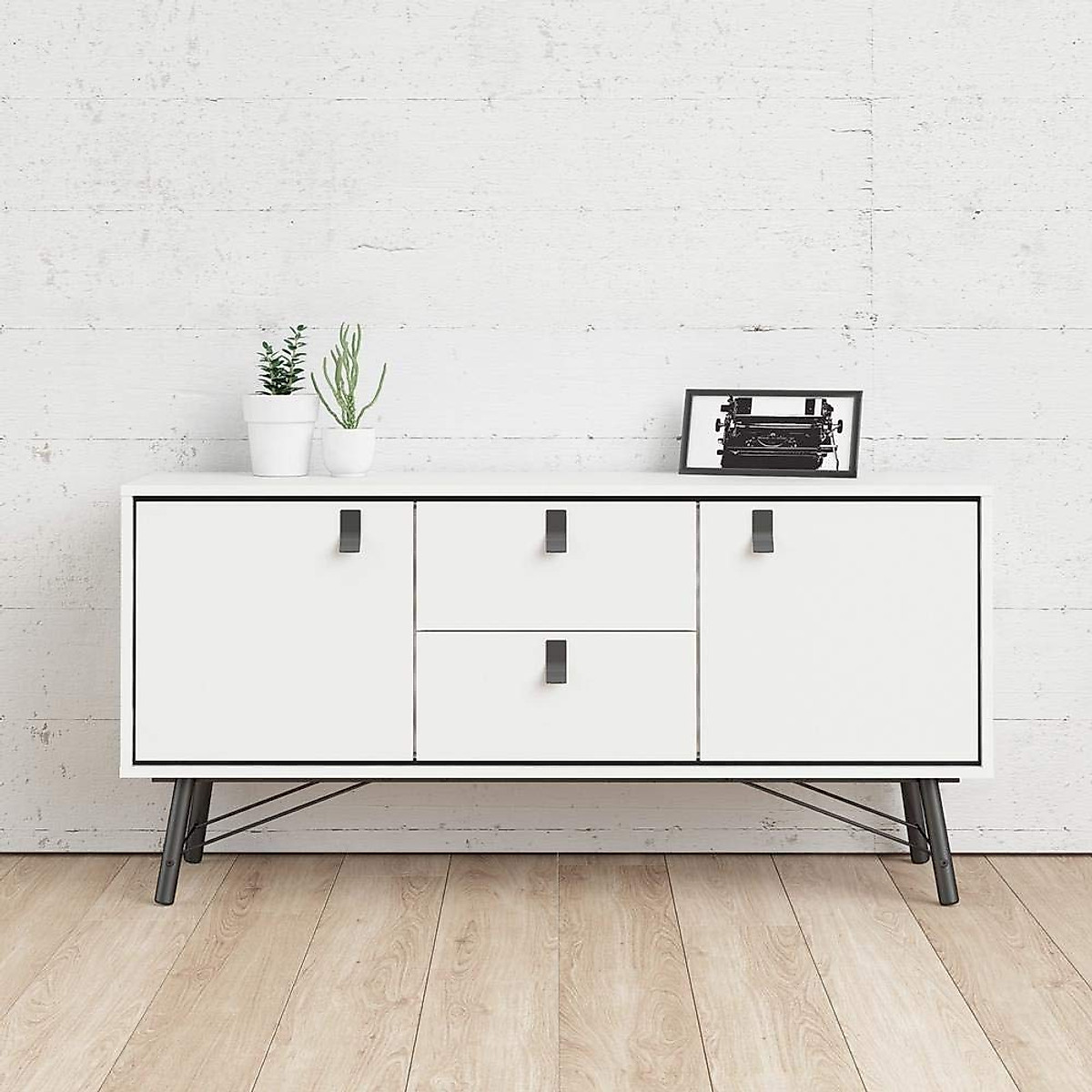 Tvilum Door, 2 Drawer Sideboard, White Matte/Black