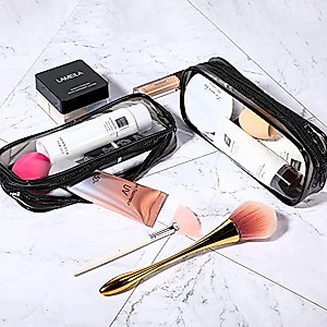 Cindeer 12 Pcs Clear PVC Pencil Bags with Zipper Pencil Pouch Clear Pencil Box Travel Toiletries Bag Makeup Bags Large Capacity Pencil Bag for Office Stationery Travel Storage (Black)