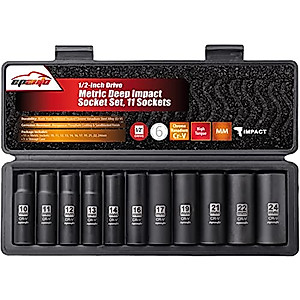 EPAuto 1/2-Inch Drive Metric Deep Impact Socket Set, Cr-V, 6 Points, 11 Sockets