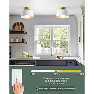 BinoBro Modern Semi Flush Mount Ceiling Light with Gold Plate and Matte White Shade, Farmhouse Ceiling Light Fixture for Kitchen Island Dining Room Foyer Hallway Porch Barn Loft，10in (White)