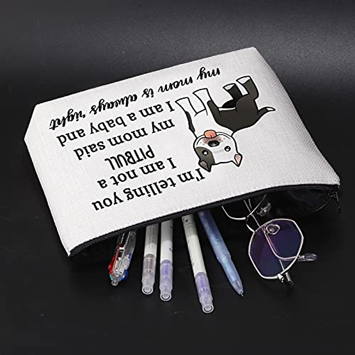 JNIAP Pitbull Dog Cosmetic Bag Pitbull Lover Owner Gift I Am Not a Pitbull I Am a Baby Makeup Pouch Pitbull Mom Travel Toiletry Bag(Pitbull bag)