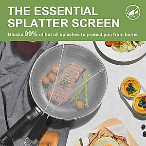 13'', 11.5'', 9.8'' Stainless Steel Grease Splatter Guard for Frying Pan with Comfortable Grip Handle, Ultra Fine Mesh Prevents Oil Splatters and Messes, Heavy Duty Splatter Screen