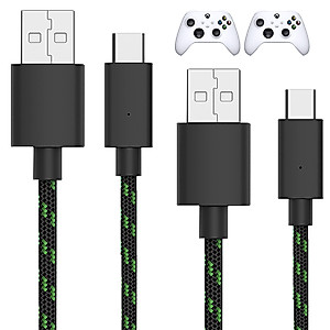TALK WORKS Xbox Controller Charger Cord for Series X - 10' Nylon Braided USB C Charging Cable, Compatible w/Android Samsung Galaxy, PS5 (Pack of 2)