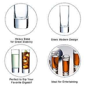 Farielyn-X Clear Heavy Base Shot Glasses 6 Pack, 2 oz Tall Glass Set for Whiskey, Tequila, Vodka