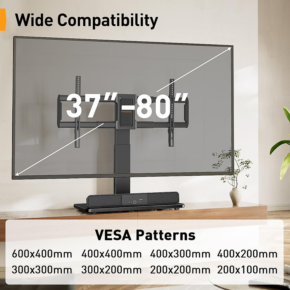 Perlegear Swivel TV Stand Mount, Universal TV Stand for 37-80 inch TVs, Height Adjustable Tabletop TV Stand Holds up to 99 lbs, Preassembled InstaMount Front Support, Max VESA 600x400mm, PGTVS28