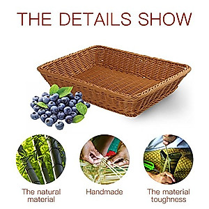 WEVOGTY 17.7" Poly-Wicker Bread Basket,Woven Tabletop Food Fruit Vegetables Serving Basket, Restaurant Serving,Brown (3 PACKS)
