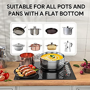 TTHOB Electric Cooktop 30 Inch, 4 Burners Built-in Radiant Electric Stove Top 220-240V 7700W, 9 Heating Level, Timer, Child Lock, Residual Heat Indicator, Pause Key, Knob Control, Hard Wired, No Plug