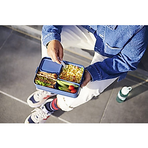 MEPAL, Bento Detachable Lunch Box Large with 2 Compartments for Food Storage and a Fork, Portable, BPA Free, Nordic Denim, Holds 1500ml|51 oz, 1 Count