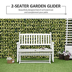 Outsunny Wooden Outdoor Glider Bench for Two People, Patio Loveseat Swing Rocking Chair with Armrest, Slatted Seat and Backrest, White