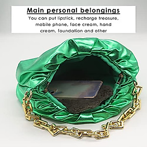 NAARIIAN Women‘s cloud-shape Metallic PU dumpling bags | Chunky chain clutch purses | Detachable shoulder strap Evening Handbags (Apple Green)