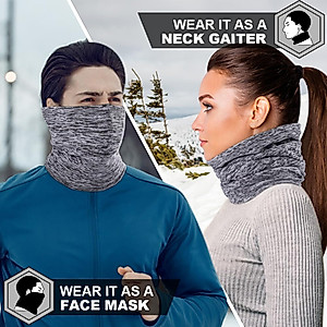 WTACTFUL Windproof Fleece Neck Warmer Thermal Snoods Scarf Ski Face Mask Thick Cover Bandana for Cold Weather Keep Warm Winter Outdoor Snowboard Skiing Cycling Hunting Men Women Gray & Black