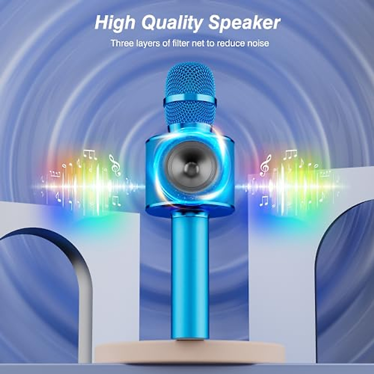 BONAOK Wireless Bluetooth Karaoke Microphone, 3-in-1 Portable Handheld Mic Speaker for All Smartphones,Gifts for Boys Kids Adults All Age Q37(Blue)