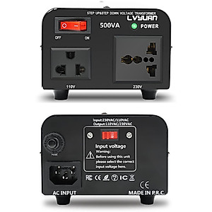 LVYUAN Voltage Transformer Converter 500 Watt Step Up/Down Convert from 110-120 Volt to 220-240 Volt and from 220-240 Volt to 110-120 Volt with US Outlet, Universal Outlet, Circuit Breaker