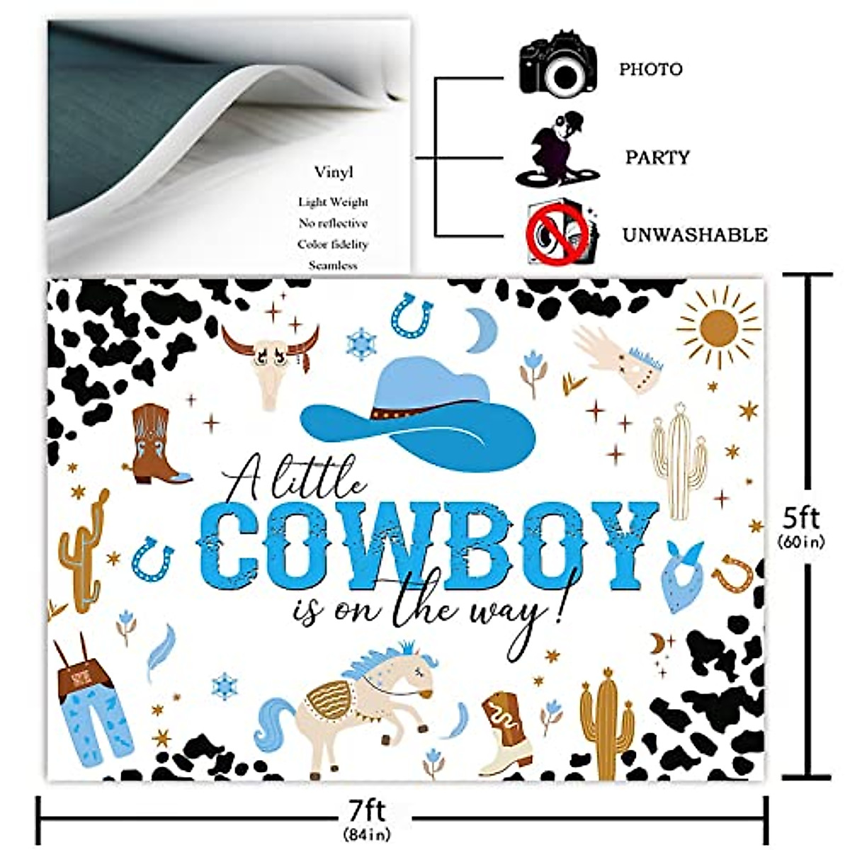 Avezano Cowboy Baby Shower Backdrop for Boy Wild West Theme Baby Shower Photography Background Western Rodeo Cow Country Baby Shower Party Decorations Photoshoot (7x5ft)